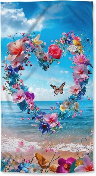 Rychleschnoucí plážová osuška FLOWER LOVE barevná 70 x 140 cm, 100% mikrovlákno