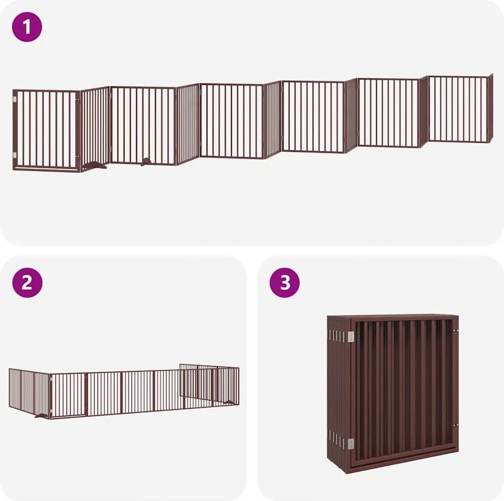 Zábrana pro psy s dvířky skládací 12 panelů hnědá 960 cm topol 3155584