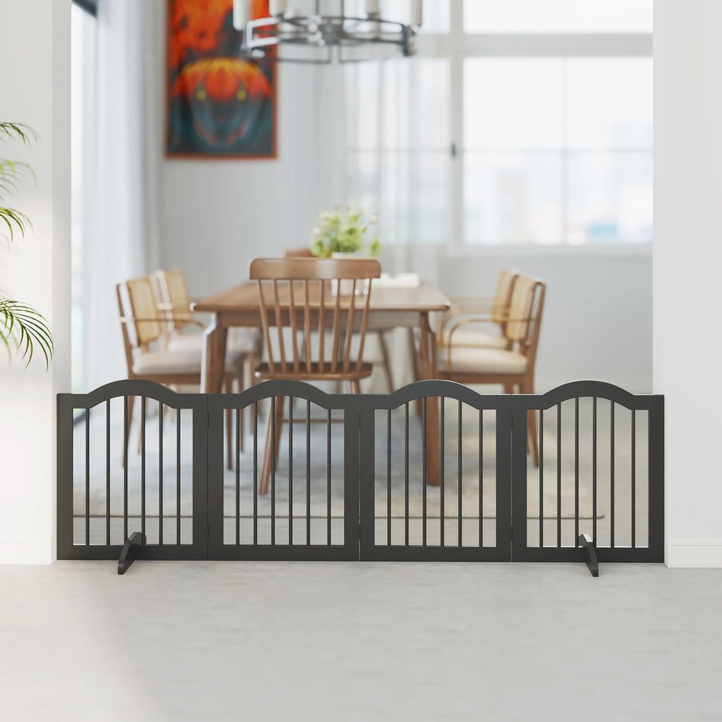 PawHut Bariérový plot pro psy Volně stojící ochranný plot s patkami, skládací plot pro psy, 4 panely, 208 x 29,5 x 61 cm, černý