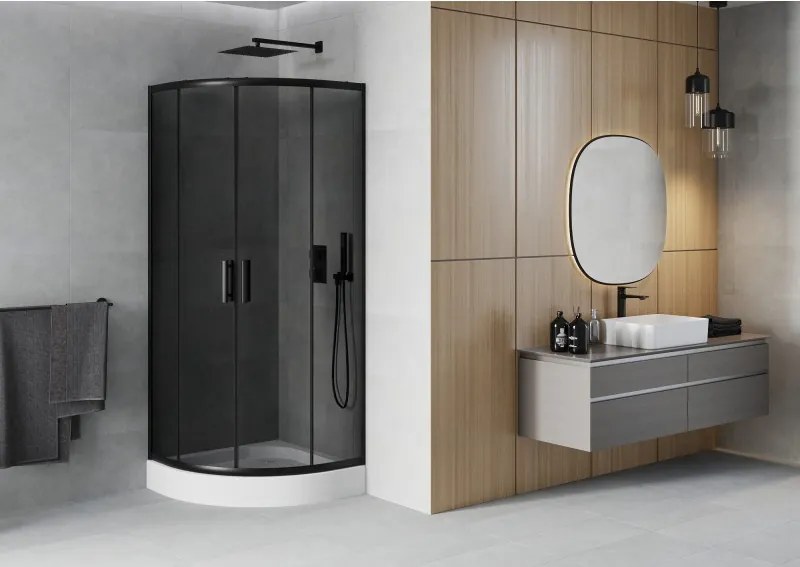 Mexen Rio polokruhový sprchový kout 80 x 80 cm, grafit, černý + sprchová vanička, bílá - 863-080-080-70-40-4710
