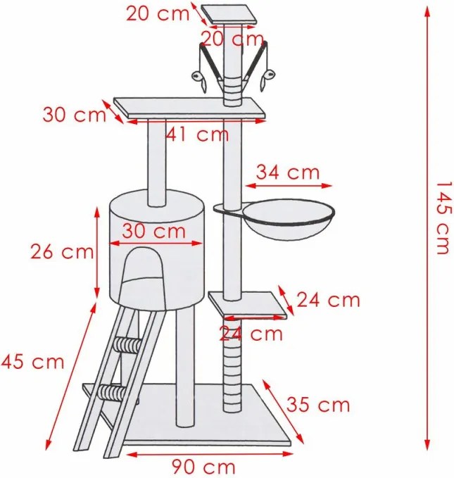 Škrabadlo pro kočky - Domeček se schody 6 pater 145 cm SPRINGOS PA1046