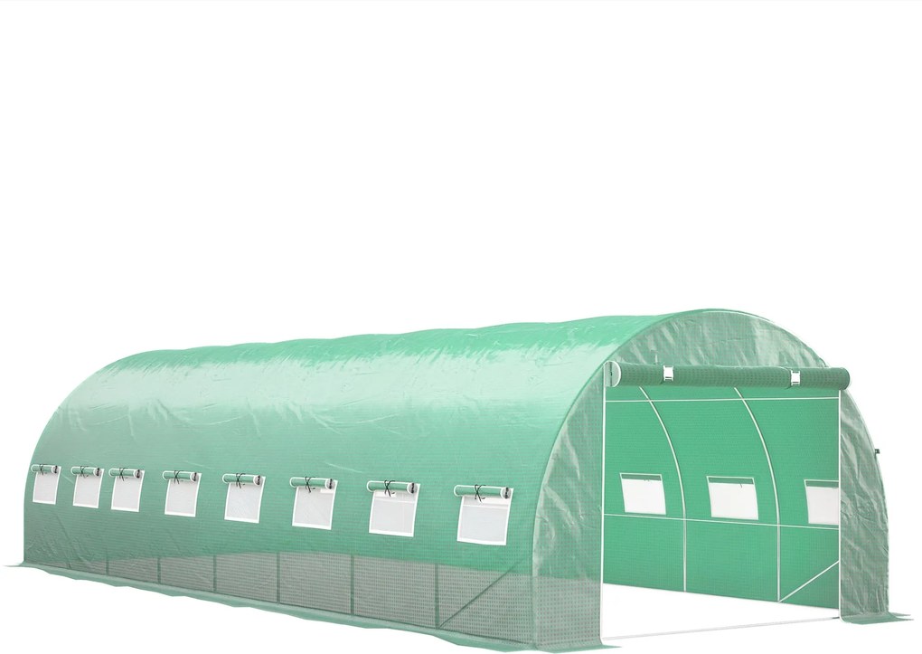 Zahradní tunelová skleník Outsunny 24m² 8L x 3W x 2H m - 16 oken, Rolovací zipová vrata - Pozinkovaná ocelová konstrukce, Vysoce hustý PE kryt