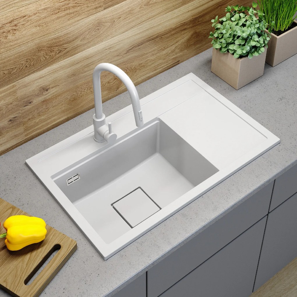 Gamma Quadro 8151, 1-komorový granitový dřez 800x500x220 mm, bílá, GMA-ZLE000183