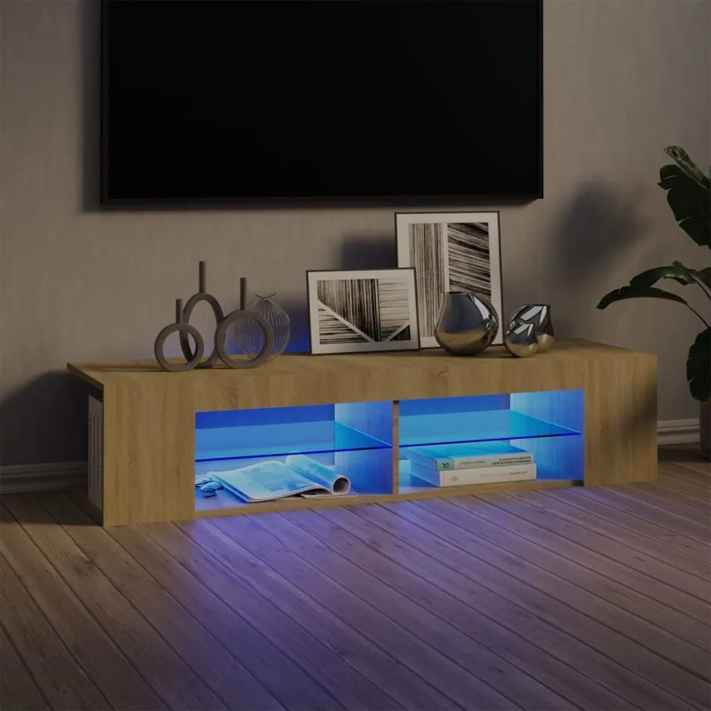 vidaXL TV skříňka s LED osvětlením 135 x 39 x 30 cm [804231] Barva: bílá s vysokým leskem