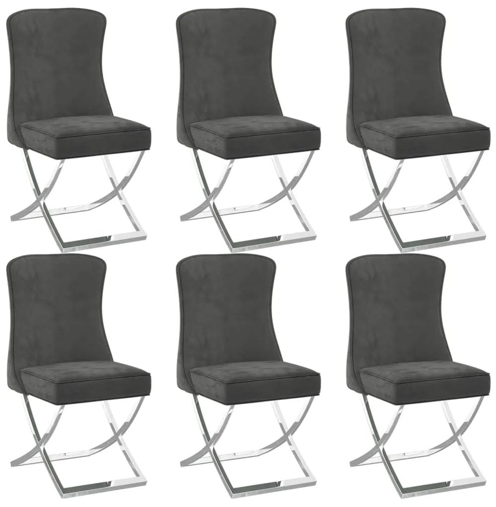 3074914 vidaXL Jídelní židle 6 ks šedé 53 x 52 x 98 cm samet a nerez ocel