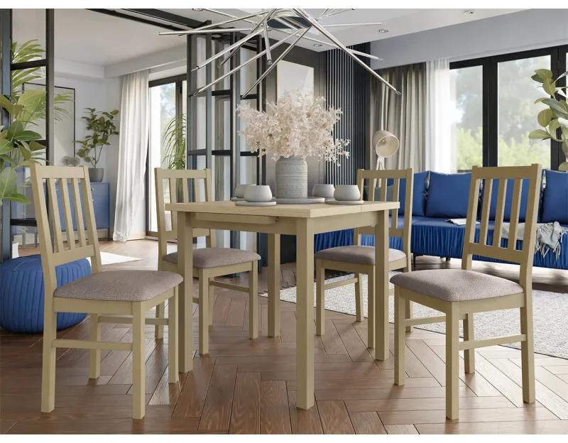 Rozkládací jídelní stůl se 4 židlemi AL08, Barva dřeva: bílá-L, Potah: 26x - Kronos 22