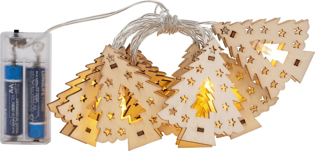 Vánoční LED světelný řetěz STARLIT s dřevěnými stromečky