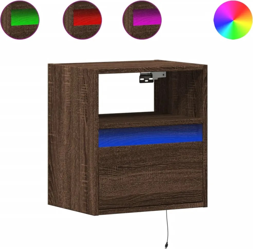 Nástěnný noční stolek s LED osvětlením hnědý dub 3307987