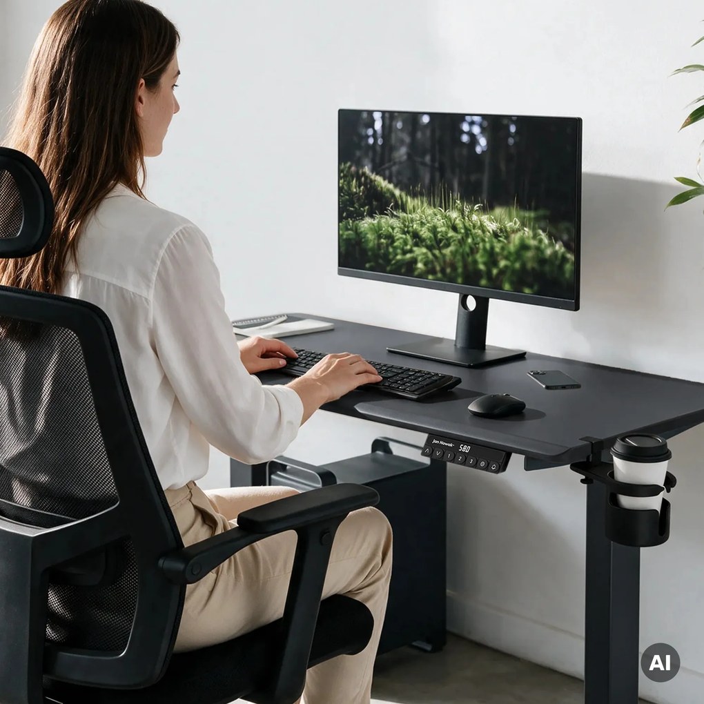 Elektrický stůl s nastavením výšky ergonomický antracitový,1200x600 mm: ARIA