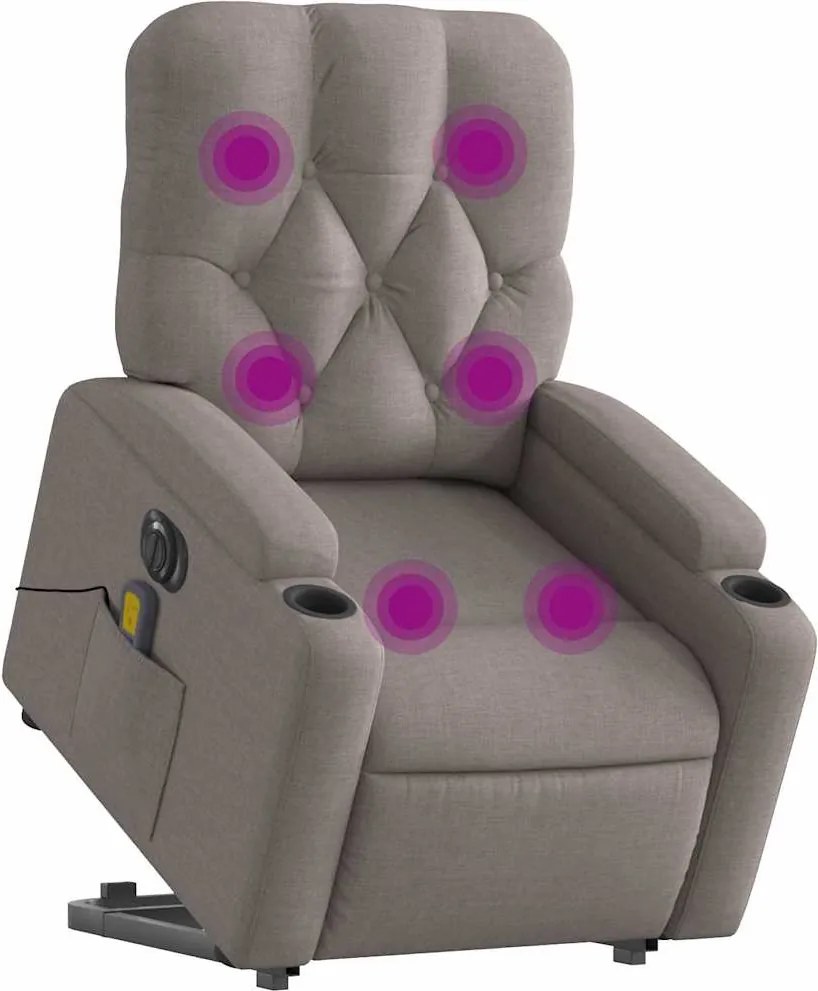 Elektrické zvedací masážní polohovací křeslo taupe textil 3204754