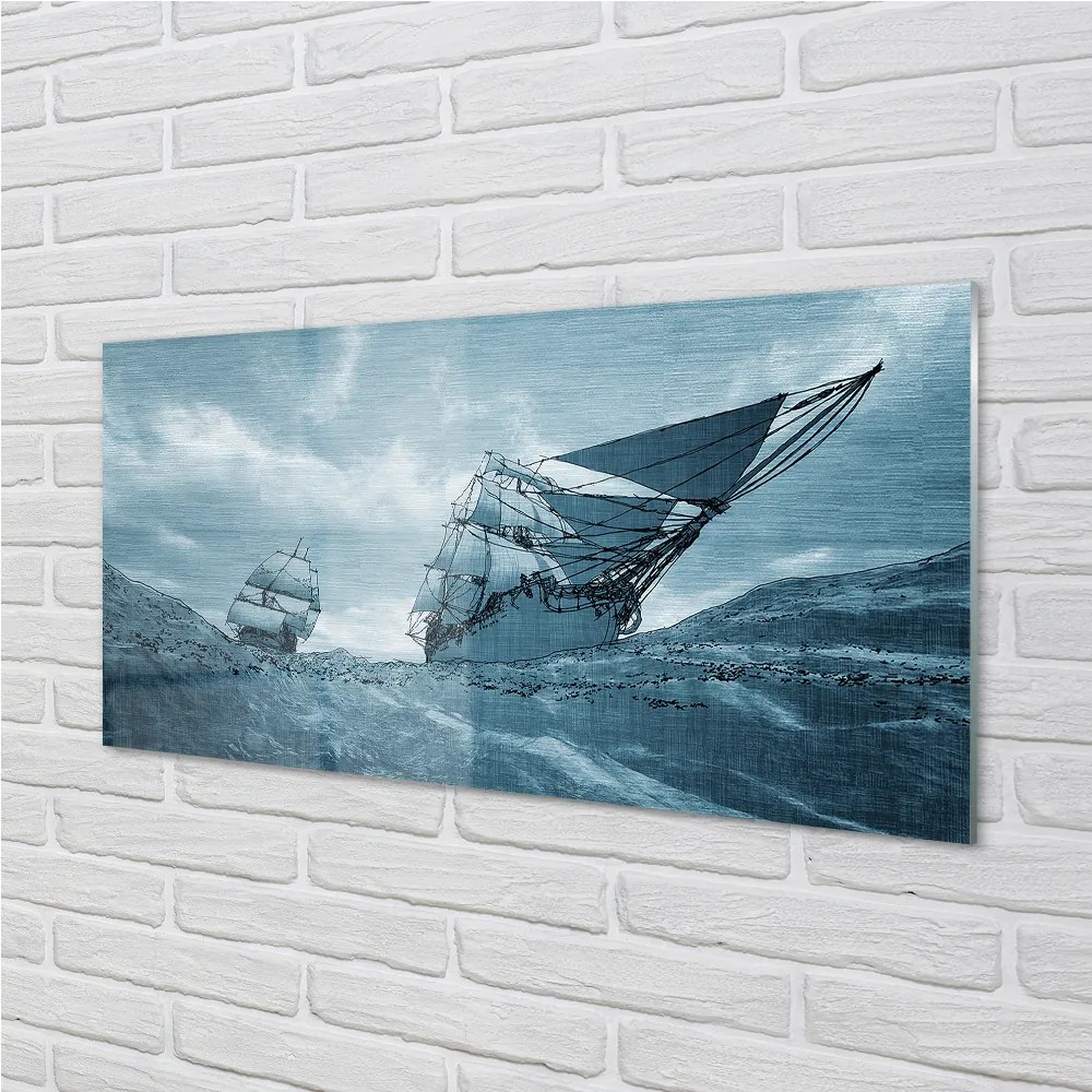 akrylový obraz Moře bouře nebe loď 100x50 cm