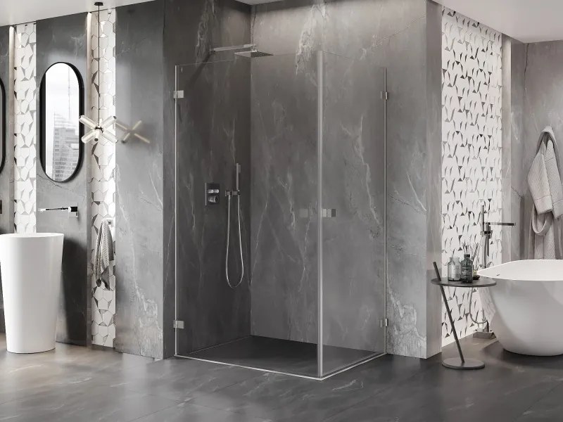 Mexen Lunar-B Duo výklopný sprchový kout 90 x 70 cm, čiré sklo, broušená ocel, 832-090L-070P-97-00