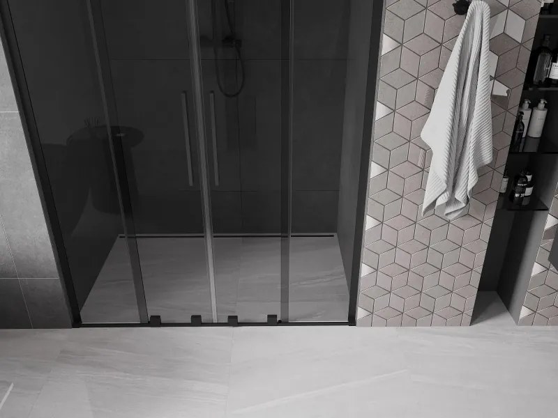 Mexen Velar L Duo, posuvné sprchové dveře do otvoru 140 cm, 8mm šedé sklo, černá matná, 871-140-003-42-70