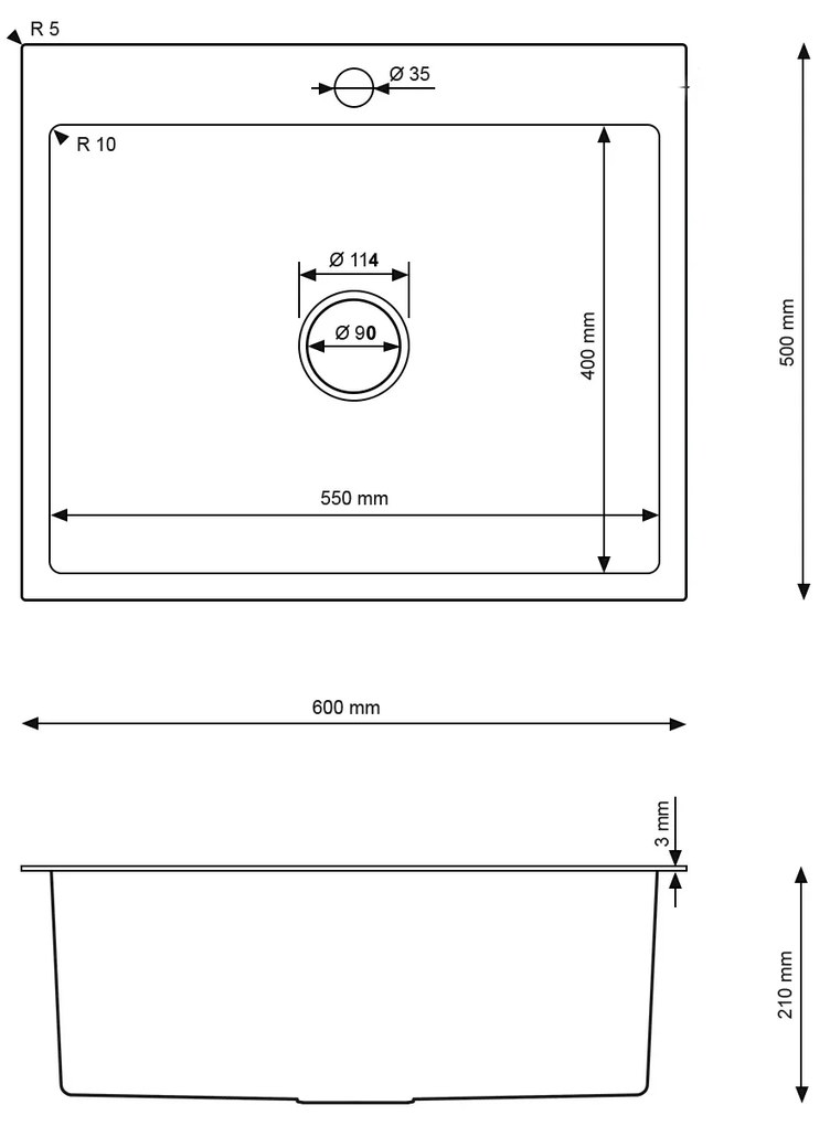 Velazo Dřez 1 komorový, nerez - , 60x50 cm