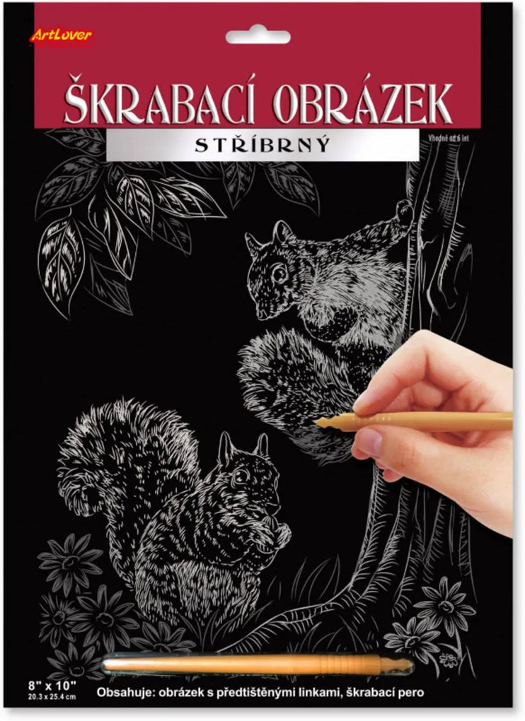 _Ostatní 1_ Obrázek vyškrabovací Zvířáta stříbrný kreativní set se škrabacím perem 3 druhy 22988745