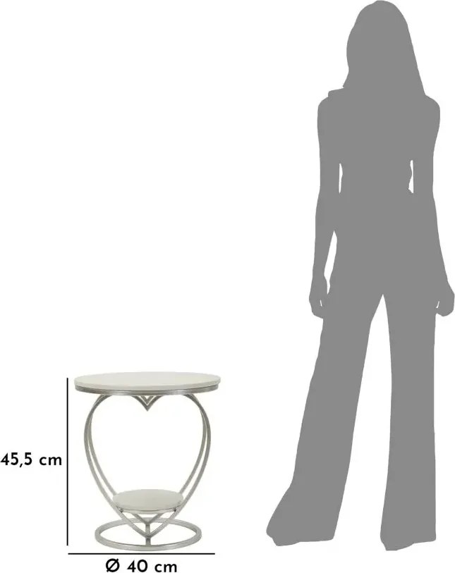 Odkládací stolek Heart 40 cm stříbrný/bílý mramor