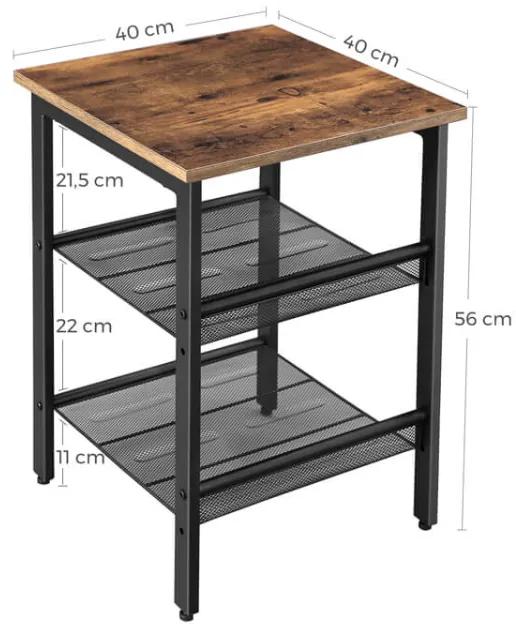 Vasagle 3stupňový noční stolek 40x40x55cm rustikální hnědá