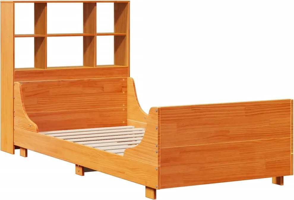 Postel s knihovnou bez matrace hnědá 100 x 200 cm masivní dřevo 3323814