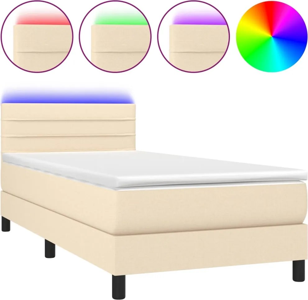 Box spring postel s matrací a LED krémová 90x200 cm textil 3133210