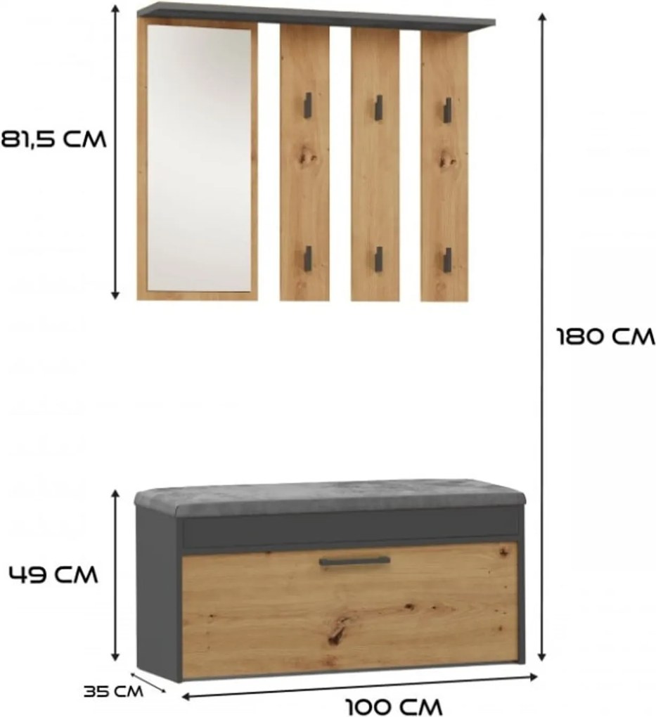 Předsíňová stěna Parma - antacit/dub artisan