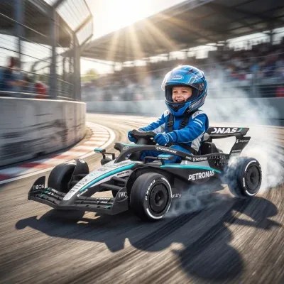 AIYAPLAY Mercedes-AMG PETRONAS F1 12 V elektrický go-kart pro děti Gokart s lithium-akumulátorem 2 motory Plynulý start