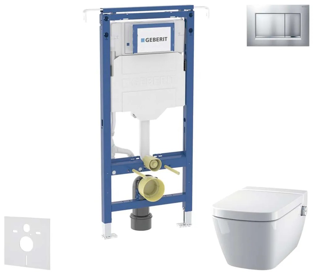 Geberit Duofix - Set předstěnové instalace, klozetu a sedátka Tece One, tlačítka Sigma20, Rimless, SoftClose, matný chrom/chrom SANI11CT2101