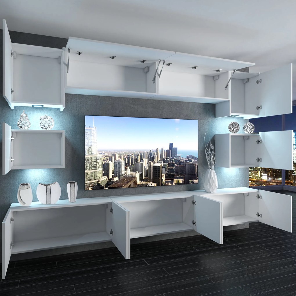 Obývací stěna Belini Premium Full Version bílý lesk / dub wotan + LED osvětlení Nexum 43