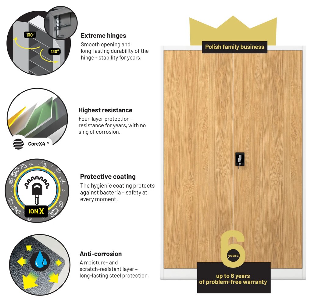 Kancelářská kovová skříň Bílý/ Zlatý dub: Eco Design JAN II