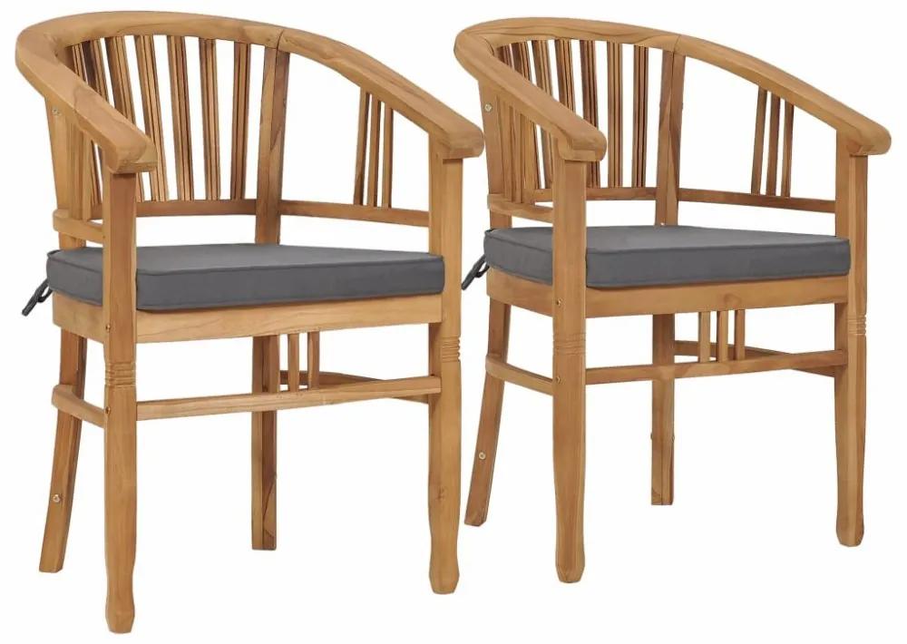 Zahradní židle s poduškami 2 ks teakové dřevo Dekorhome Šedá