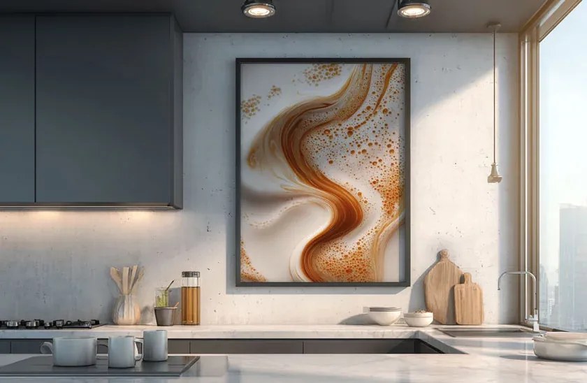 Kávová vlna - obraz - Elegantní abstrakce inspirovaná cappuccinem 29 - 70 x 100 cm - 1 149 Kč
