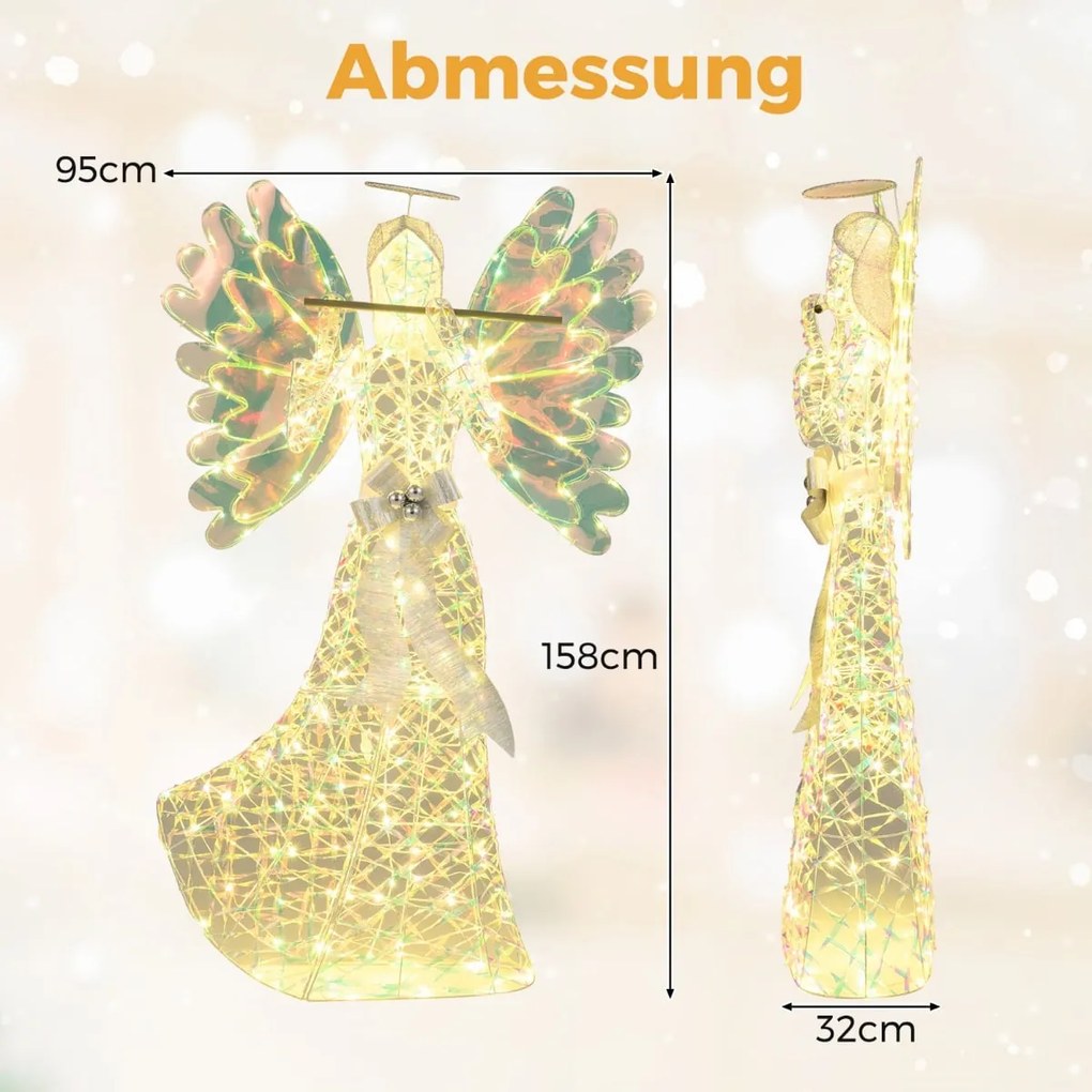 Costway Svítící vánoční anděl s flétnou 158 cm, 250 LED