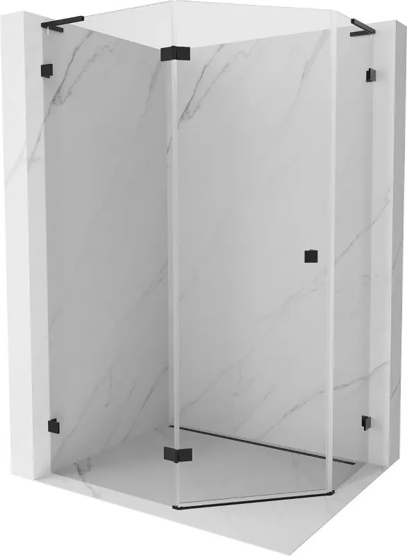 Mexen Lunar, L pětiúhelníkový sprchový kout naklápěcí doleva 100 x 80 cm, 8mm čiré sklo, černý profil, 831L-100L-080P-70-00-L