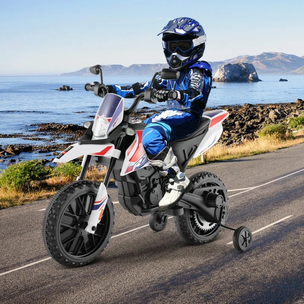 Costway Elektrická dětská motorka Aprilia s tréninkovými koly a hudbou a – bílý