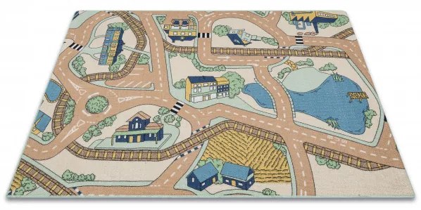 Dětský koberec REBEL ROADS Playtime 32 Město protiskluzový - béžový / zelený