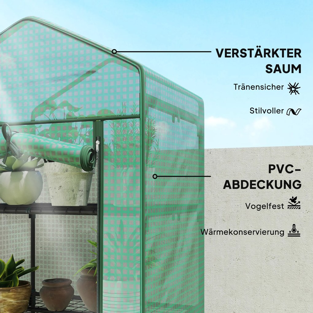 Outsunny Mini skleník na květiny nebo zeleninu, ocel, plast, 69L x 49W x 193H cm, zelený