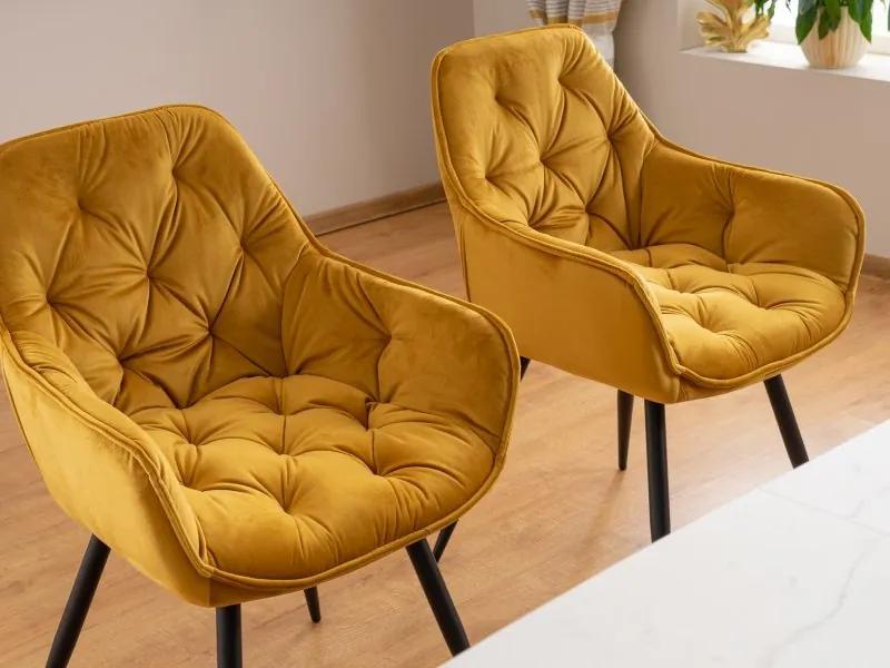 Casarredo - Komfort nábytek Designové jídelní křeslo CHERRY velvet žlutá curry/černý kov