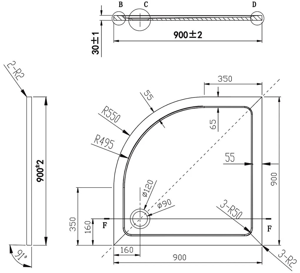 Olsen Spa Venets 90 x 90 x 3 cm VANKCTVRT90 sprchová vanička