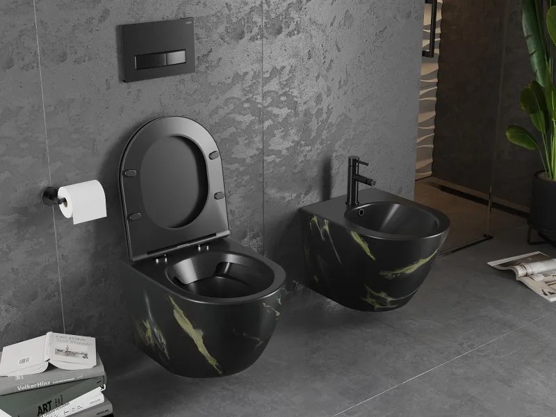 Mexen Lena WC mísa Rimless s pomalu sklápějícím sedátkem slim, duroplast, černý kámen - 30224098