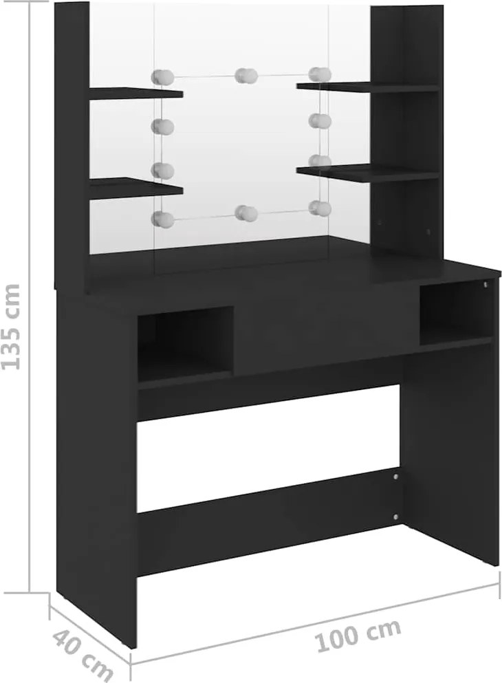 Kosmetický stolek s LED světly 100 x 40 x 135 cm MDF černý 331540