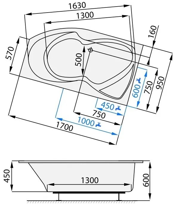Santech FONTÁNA 170 x 95 cm SAFON170L vana akrylátová levá