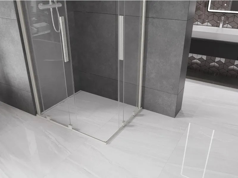 Mexen Velar Duo, sprchový kout s posuvnými dveřmi 90 x 80 cm, 8mm čiré sklo, broušená ocel, 871-090-080-02-97