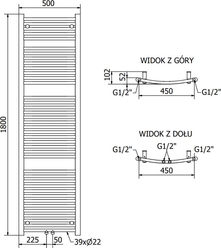 Mexen Ares, topné těleso 1800x500 mm, 647 W, zlatá lesklá, W102-1800-500-00-50