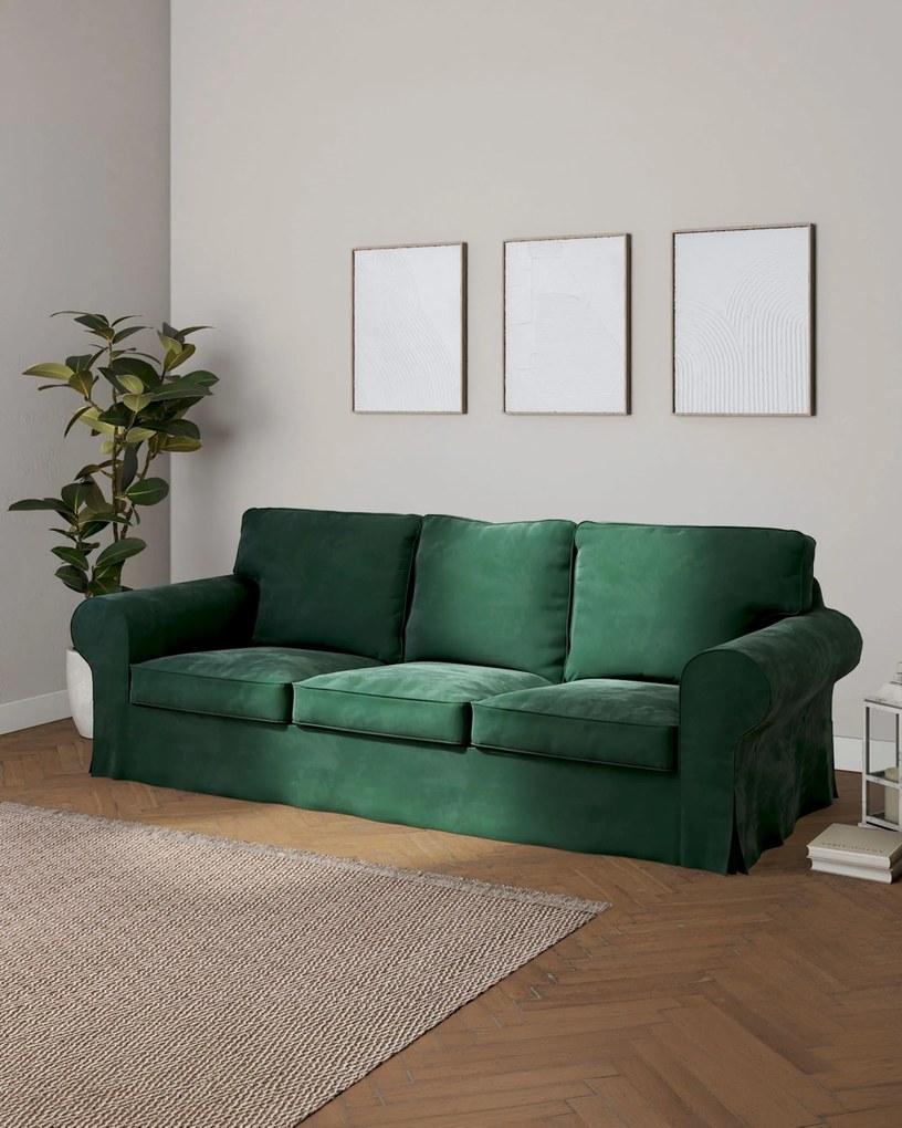 Potah na pohovku IKEA  Ektorp 3-místná, rozkládací STARÝ MODEL PIXBO barva zelená látka lesklé, sametová