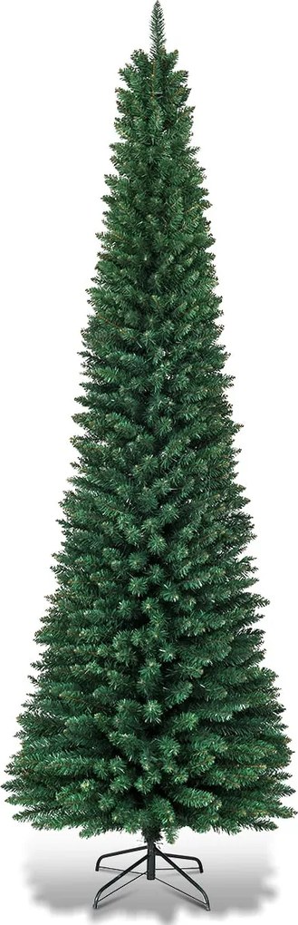 Costway 270 cm Tužkový vánoční stromek Umělý vánoční stromeček s kovovým