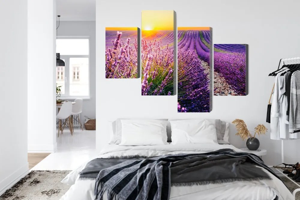 Vícedílný obraz Levandulové Pole Při Západu Slunce 3D Nedostatek Nedostatek Plátno Canvas 240x150