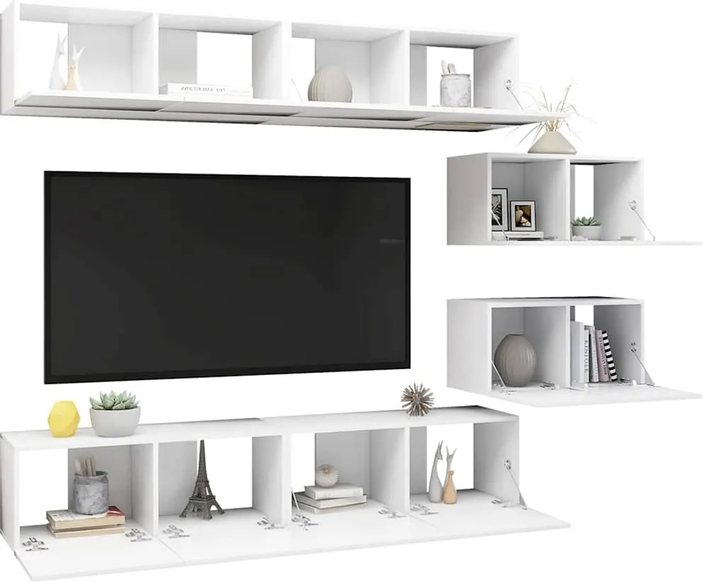 6dílný set TV skříněk bílý kompozitní dřevo 3078726