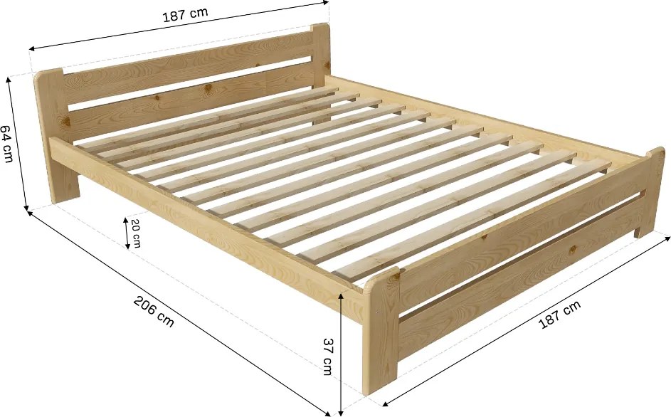 Maxi Postel z masivu Union 180 x 200 cm - barva Borovice