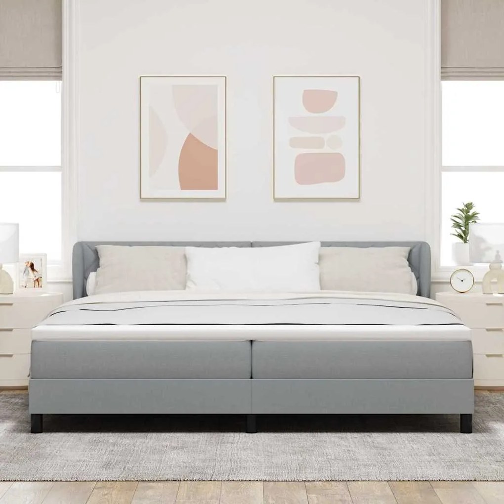 Postel s boxspringem s čelo Světle šedá 200 x 200 cm textil 3340297