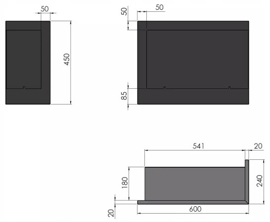 InFire - Rohový BIO krb 45x60 cm 3kW černá