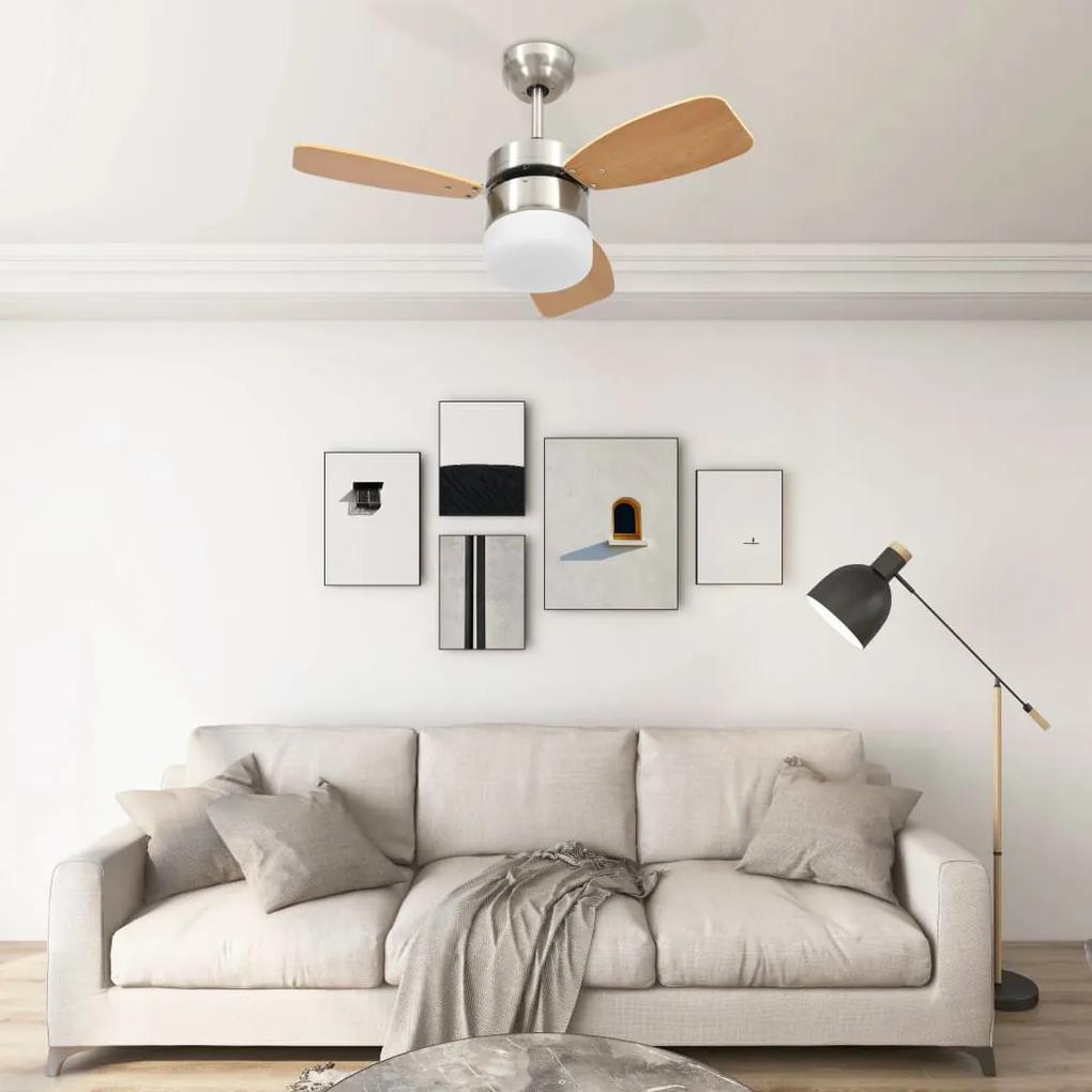Stropní ventilátor světlo a dálkový ovladač 76 cm světle hnědý - Default Title